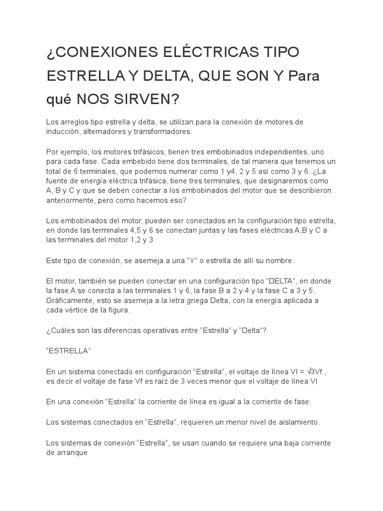 Conexiones eléctricas estrella y delta: qué son y para qué sirven | PDF
