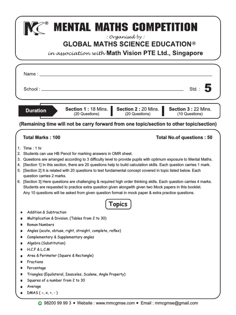 STD - 5 - Mental Maths | PDF | Triangle | Euclidean Plane Geometry