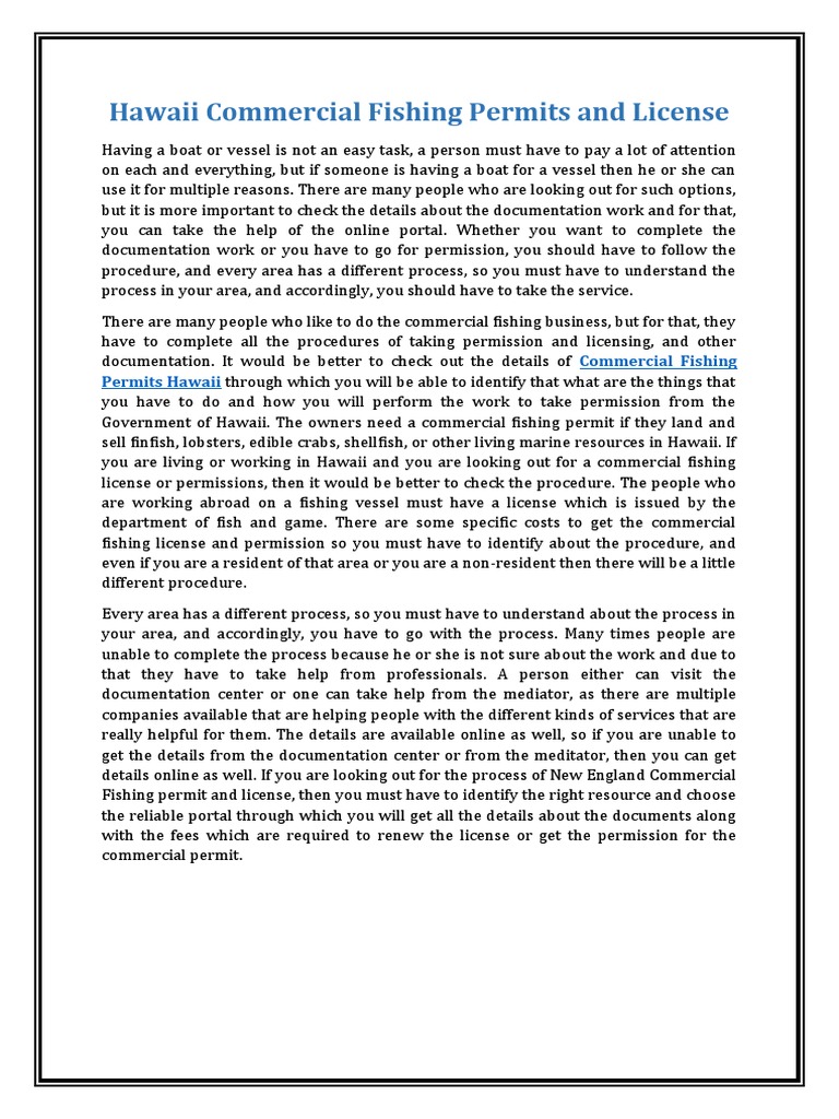 Hawaii Commercial Fishing Permits and License | PDF | License