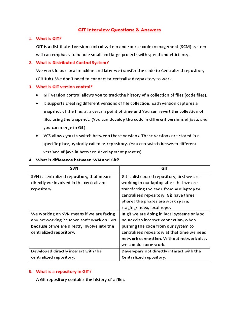 Git Interview Question Answer Set | PDF | Version Control | Systems Engineering