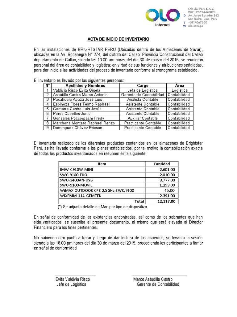 Acta de Inventario | PDF | Contabilidad | Business