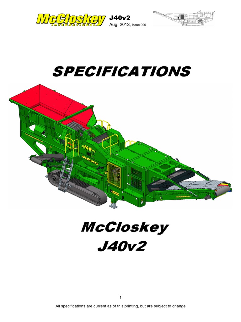 McCloskey, J40v2 Technical Spec | PDF | Engines | Belt (Mechanical)