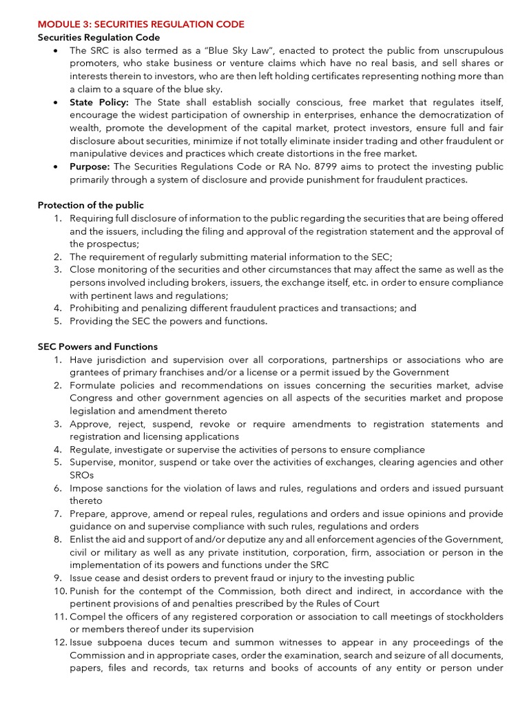 RFLB Reviewer (Module 3) | PDF | Securities (Finance) | Stocks