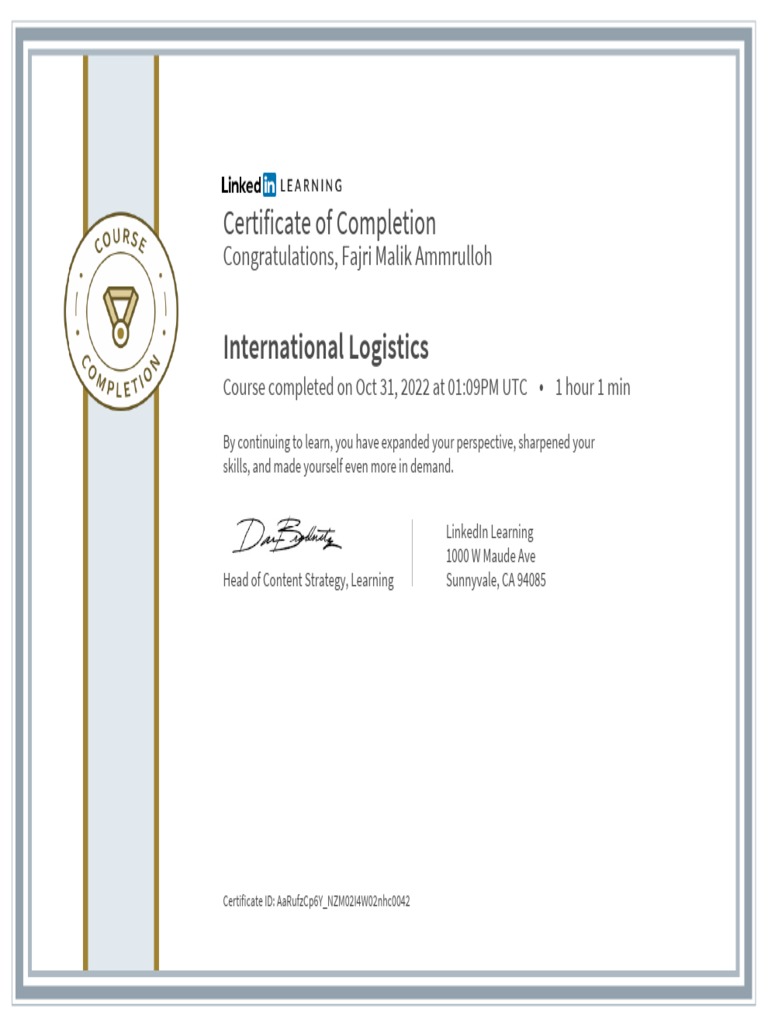 Certificateofcompletion International Logistics Pdf
