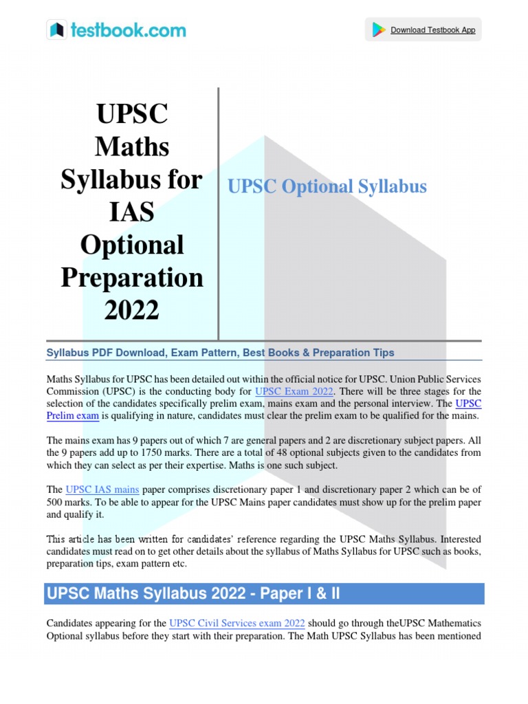 UPSC Math Syllabus | PDF | Integral | Matrix (Mathematics)