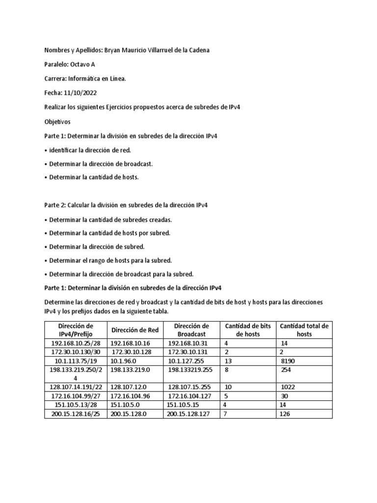 Ejercicios Subredes IPv4. | Descargar gratis PDF | Dirección IP ...