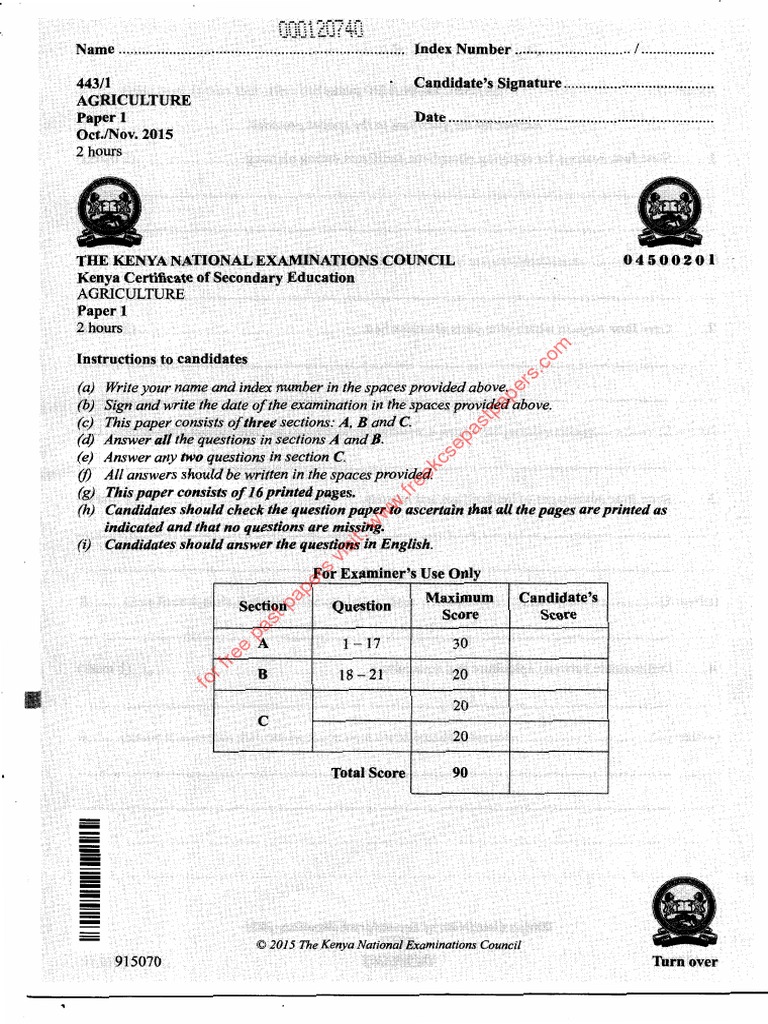 Free KCSE Agriculture Past Papers | PDF