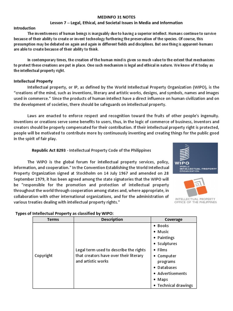 Lesson 7 Notes - Legal, Ethical, and Societal Issues in Media and ...