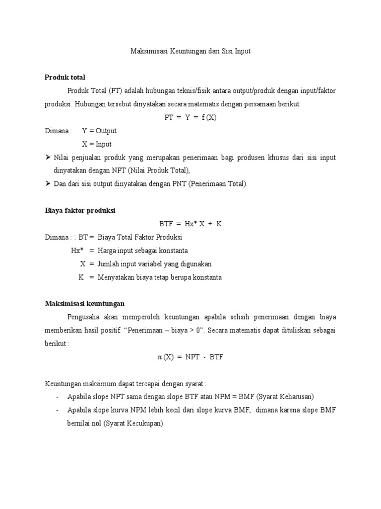 Maksimisasi Keuntungan Dari Sisi Input | PDF