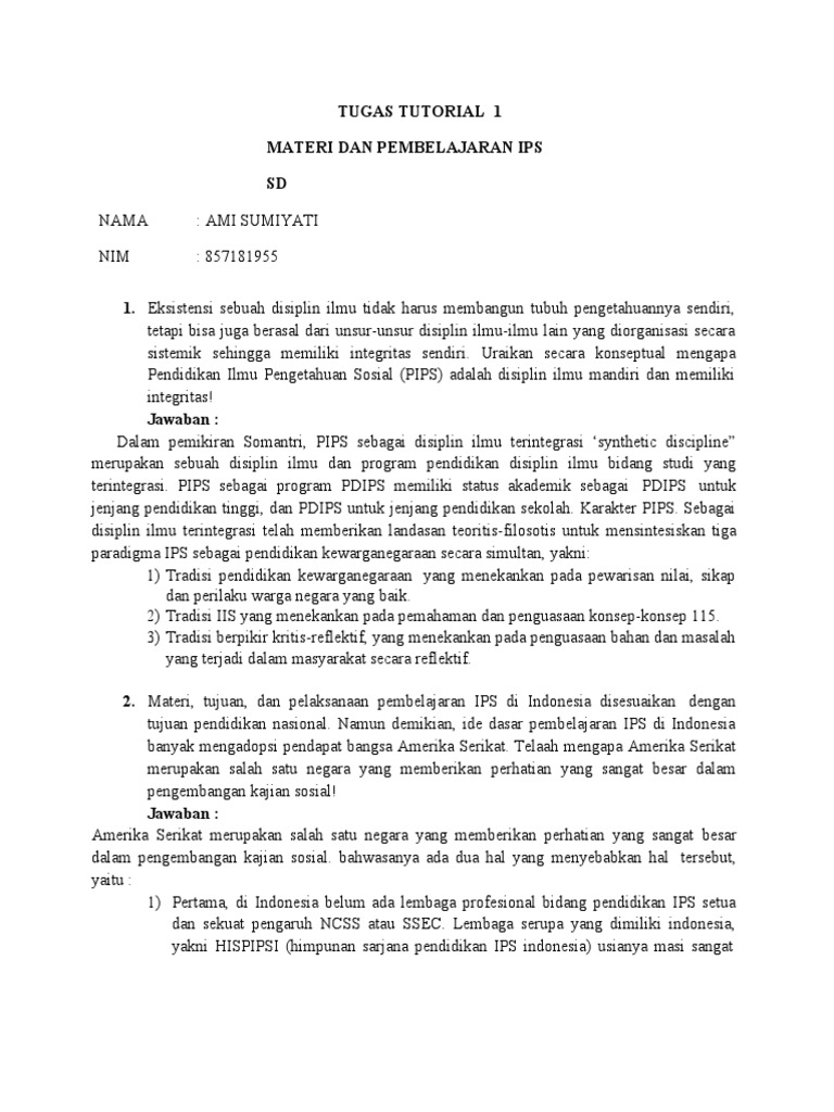 Tugas 1 Materi Dan Pembelajaran Ips SD | PDF