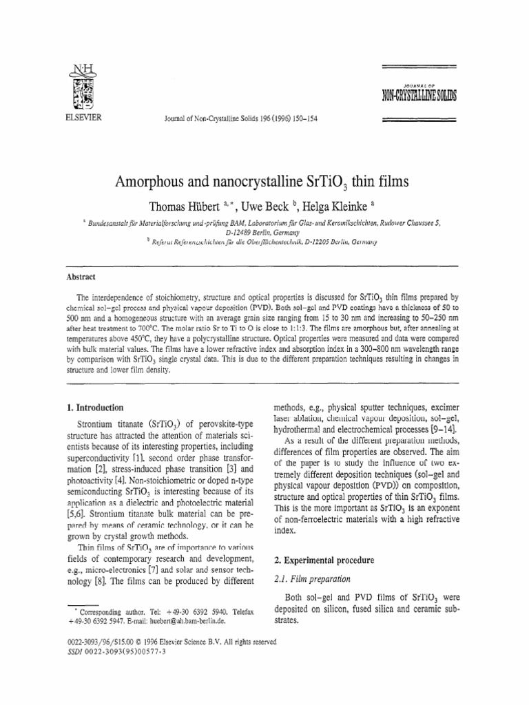 Amorphous and Nanocrystalline SrTiO, Thin Films | PDF | X Ray Crystallography | Thin Film