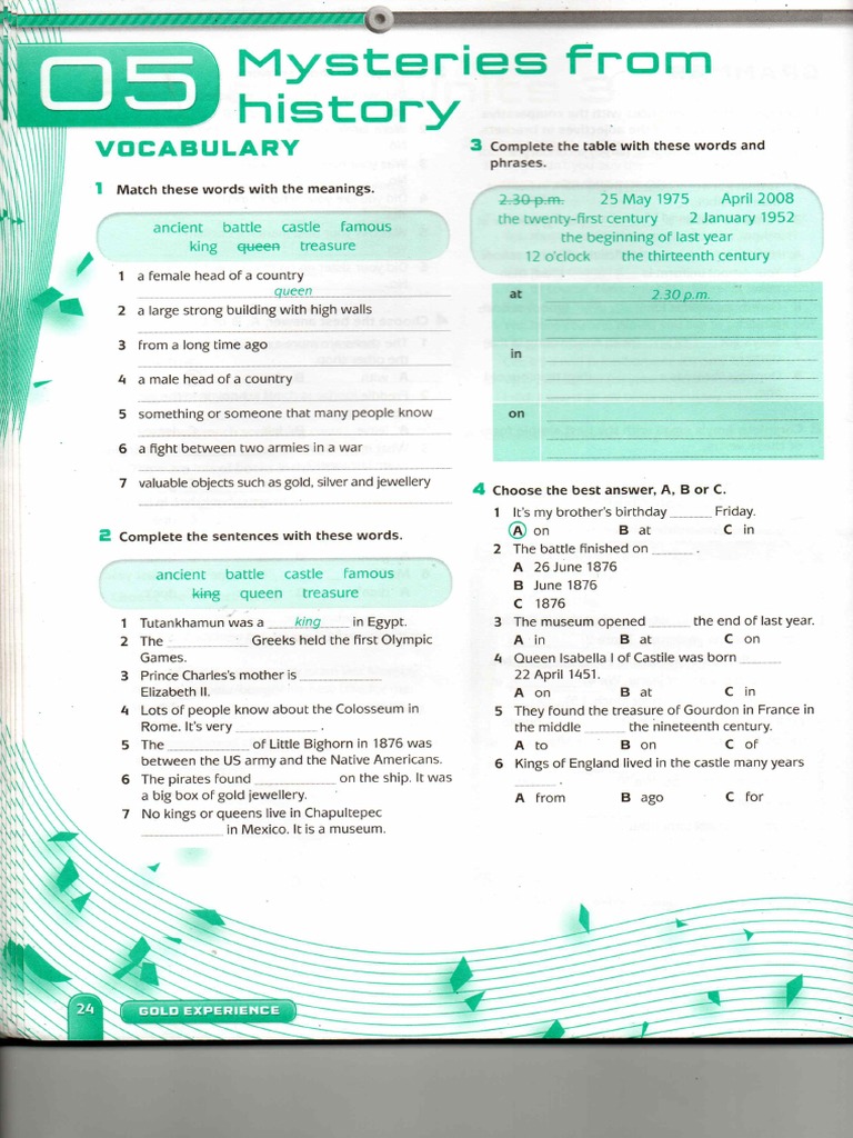 Gold Experience A2 - Unit 5 | PDF