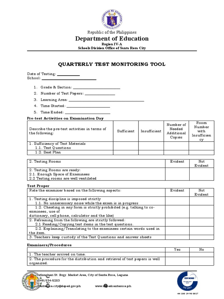 Monitoring Tool For Quarterly Test | PDF | Test (Assessment) | Cognition Monitoring Tool For Quarterly Test | PDF | Test (Assessment) | Cognition
