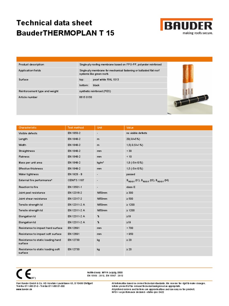 BauderTHERMOPLAN T 15 PW - TDS 66150150 - 0422 - EN EU | PDF