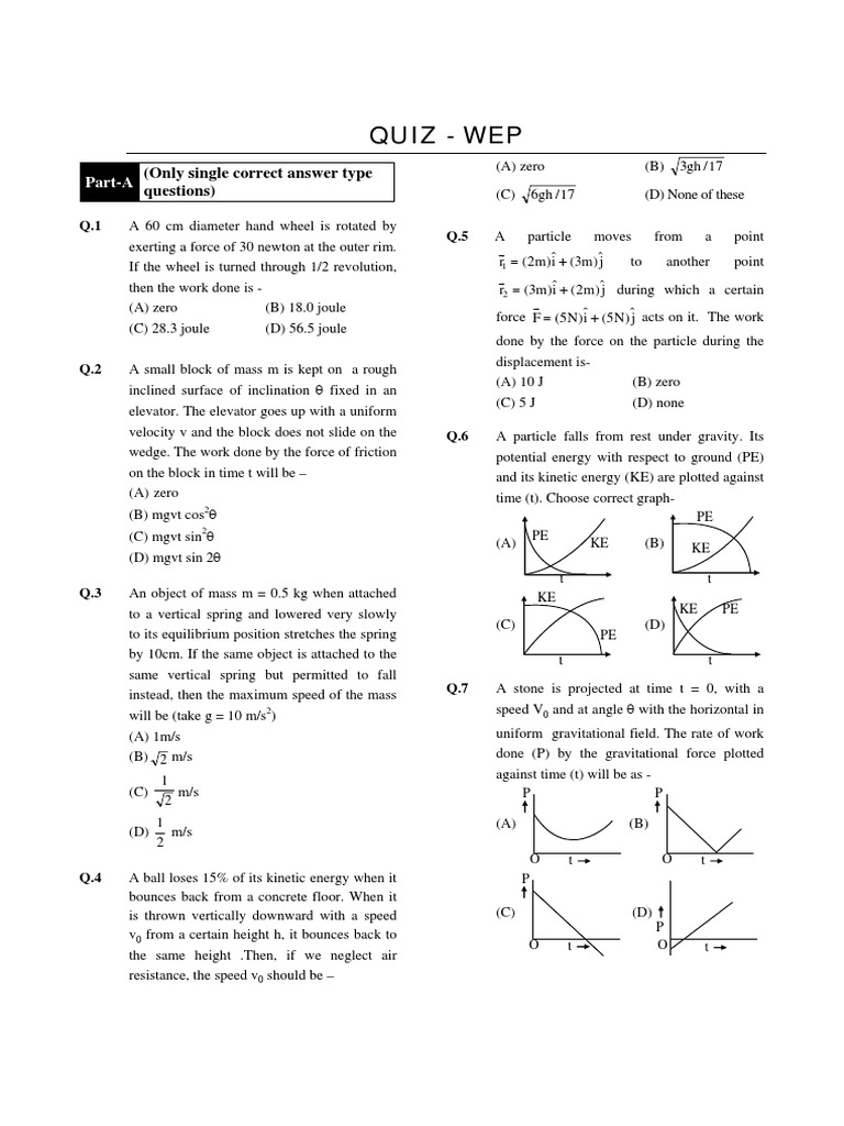 Quiz - Work, Power & Energy | PDF