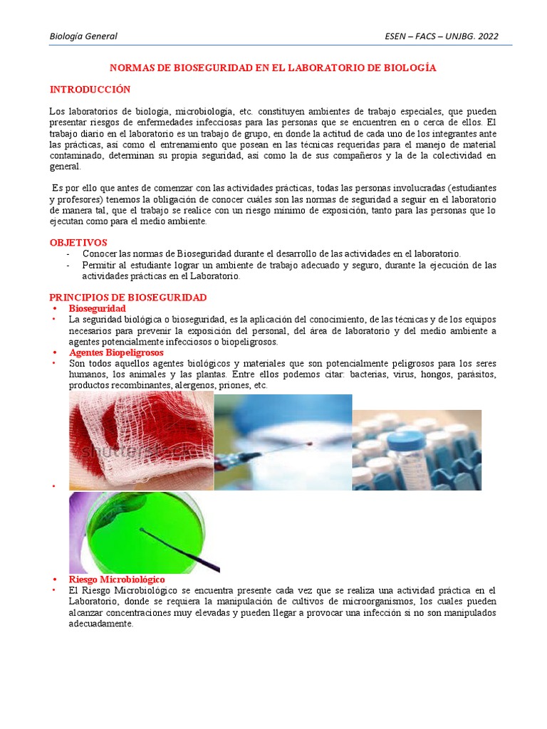 P1 Bioseguridad en El Laboratorio de Biologia | PDF | Laboratorios | Infección
