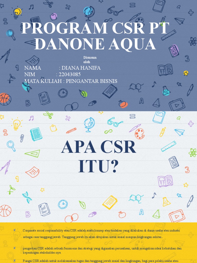 Program CSR PT Danone Aqua: Nama: Diana Hanifa Nim: 22043085 Mata Kuliah: Pengantar Bisnis | PDF