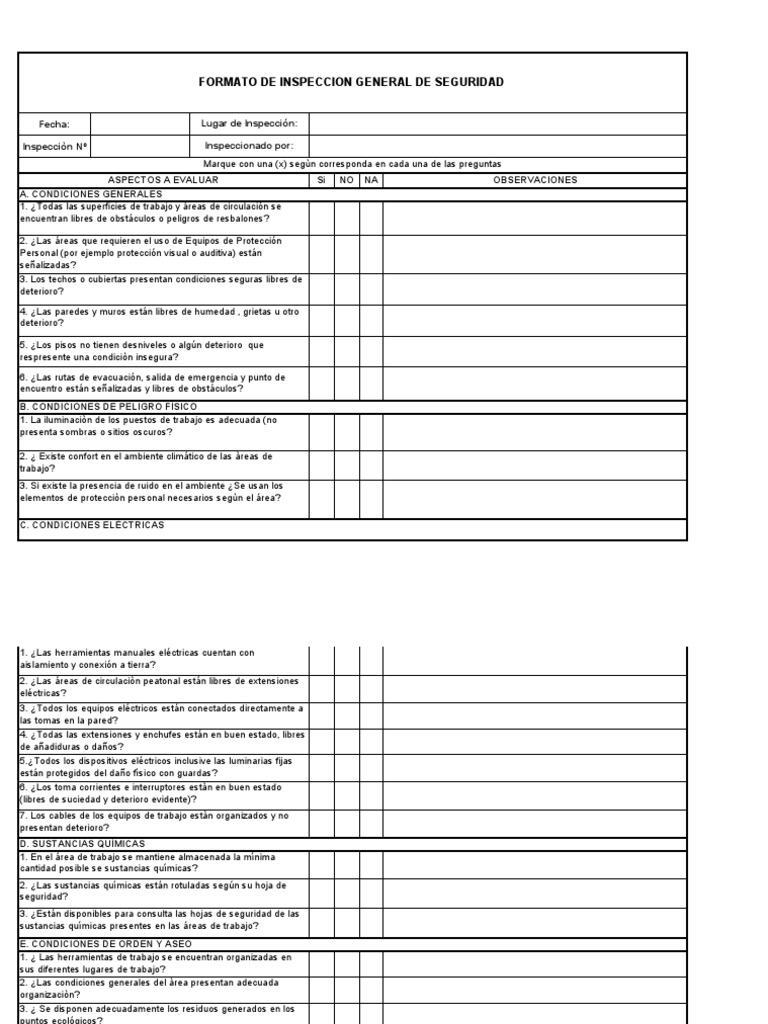 Anexo 31. Formato de Inspección de Seguridad | PDF