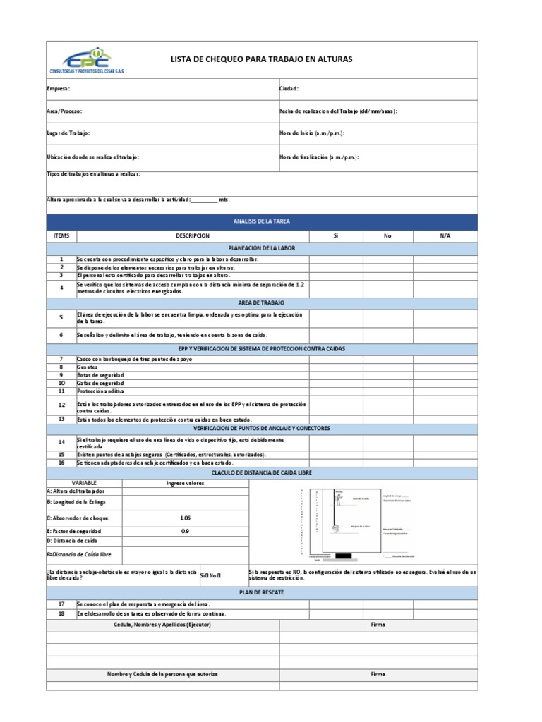Lista de Chequeo para Trabajo en Alturas | PDF | Tecnología