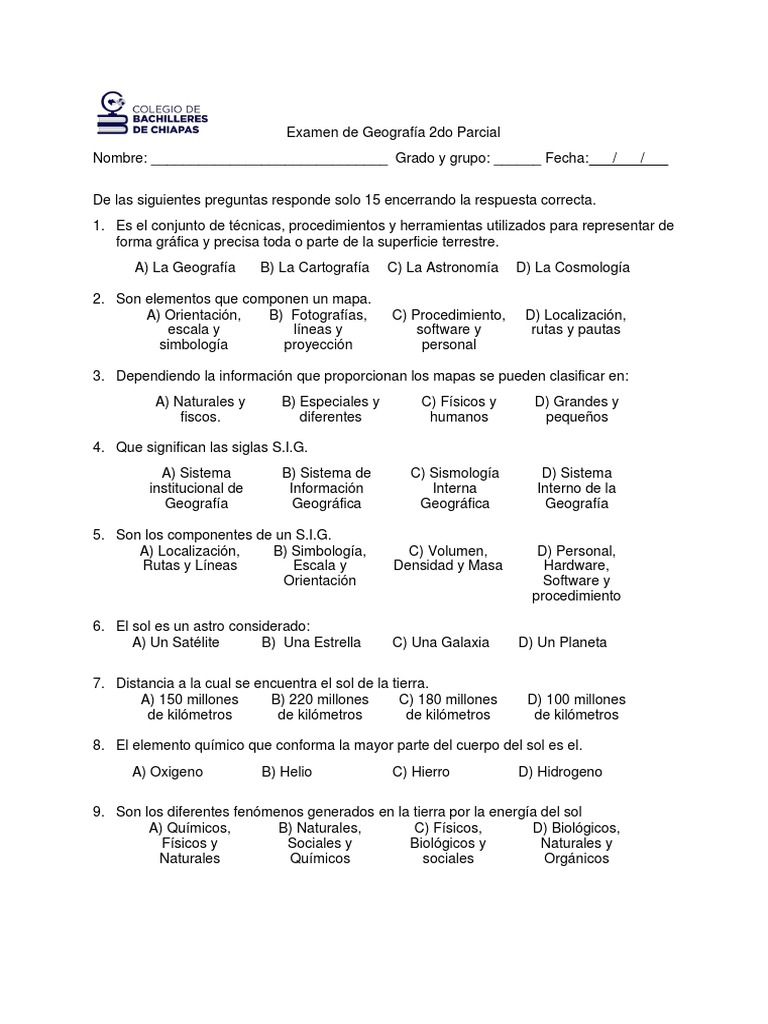 Examen de Geografia | Descargar gratis PDF | Tierra | Luna