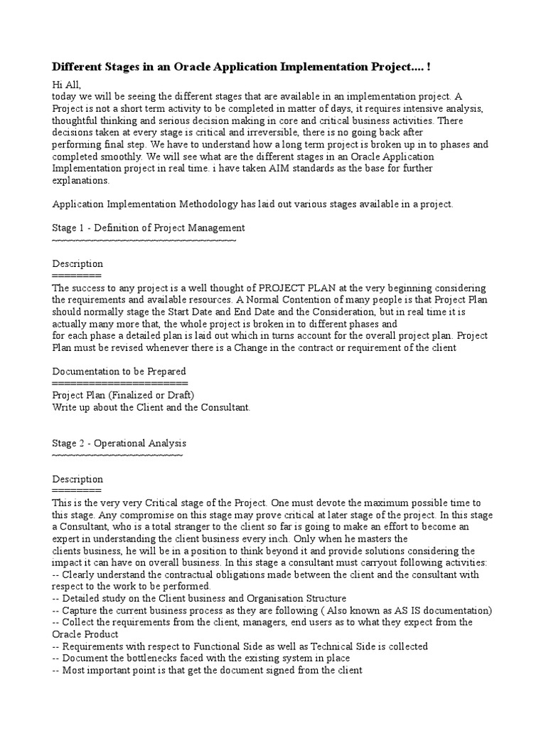 Oracle App Implementation Stages | PDF | Consultant | Implementation