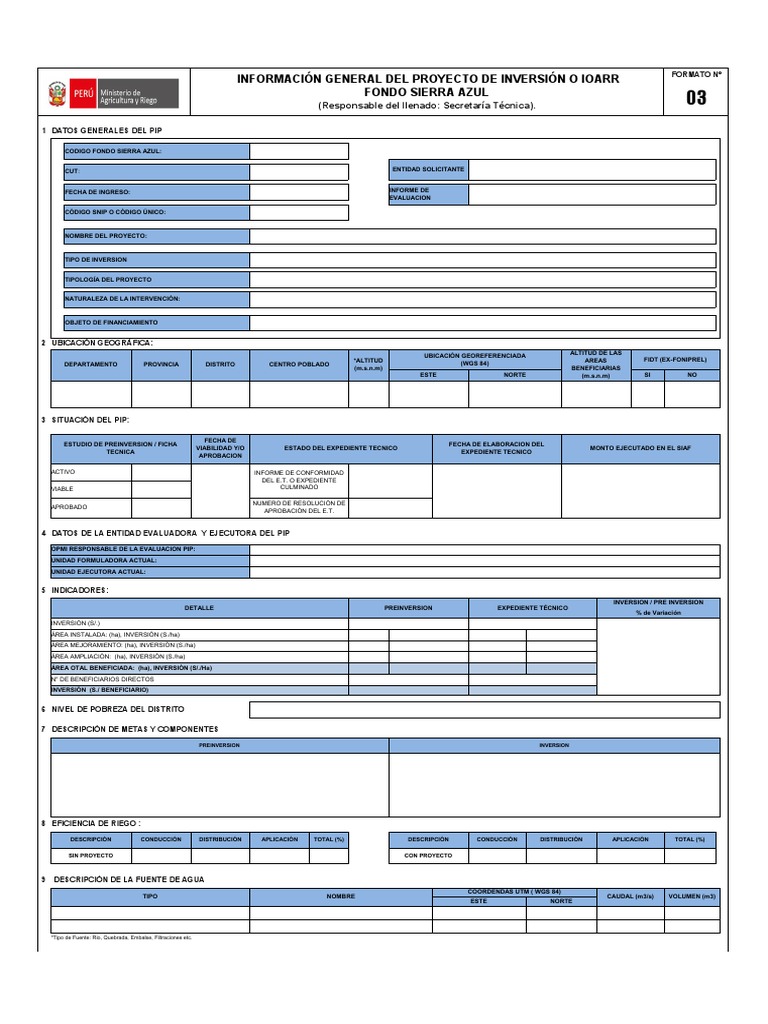 Formato N°03 Información Del Proyecto de Inversión o IOARR | PDF | Presupuesto | Economias