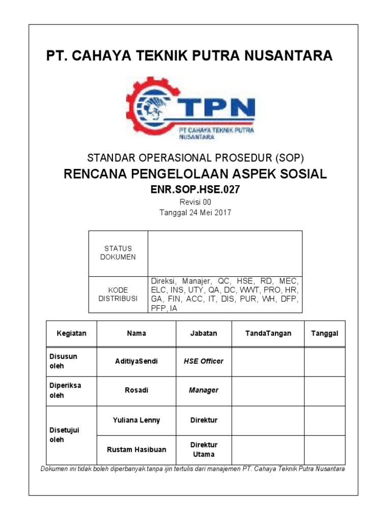 SOP Pengelolaan Sosial PT CTPN | PDF | Bisnis