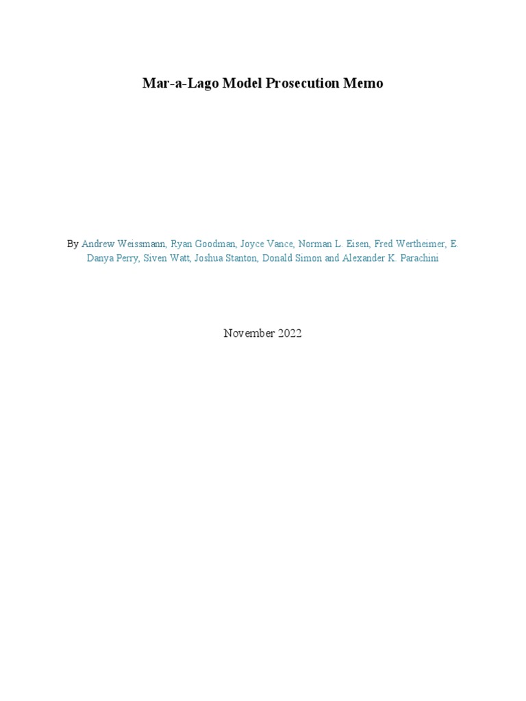 Just Security Mar A Lago Model Prosecution Memorandum November 2022 | PDF | Making False ...