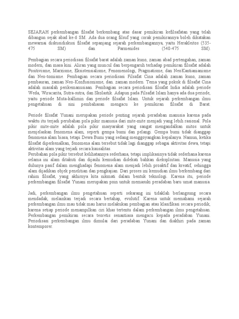 Sejarah Perkembangan Filsafat, Masa Kuno, Klasik, Pertengahan | PDF