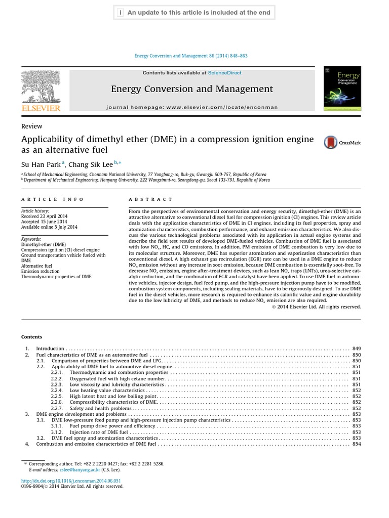 Applicability of Dimethyl Ether (DME) in A Compression Ignition Engine ...
