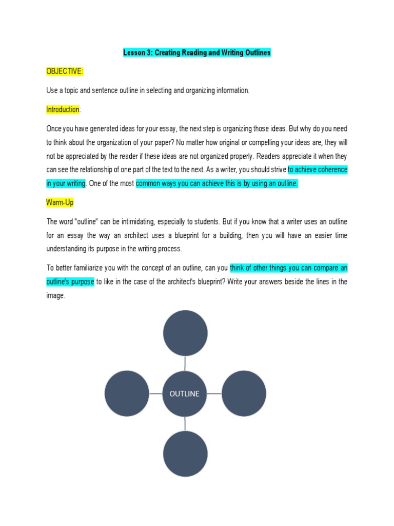 Lesson 3 - Creating Reading and Writing Outlines | PDF | Essays | Idea Lesson 3 - Creating Reading and Writing Outlines | PDF | Essays | Idea