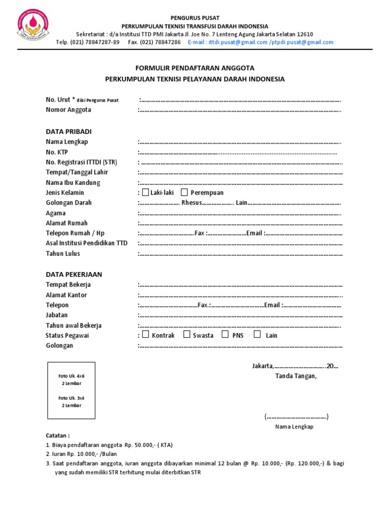 Formulir Pendaftaran Anggota Ptpdi | PDF