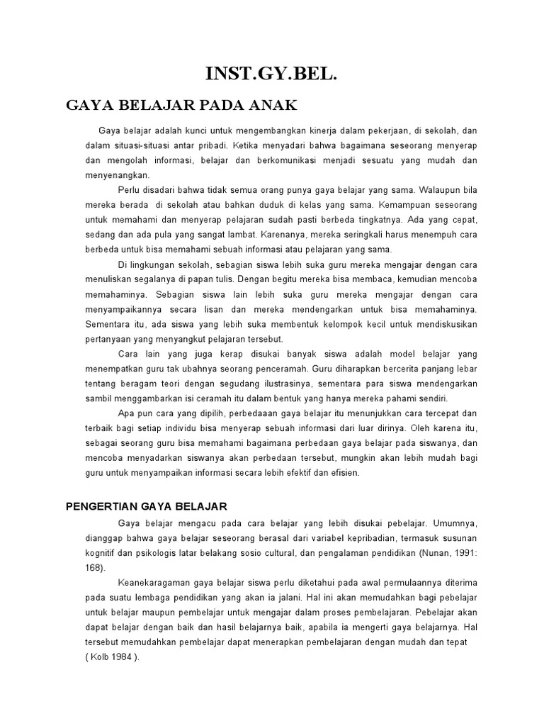 Angket Gaya Belajar Bu Rini | PDF