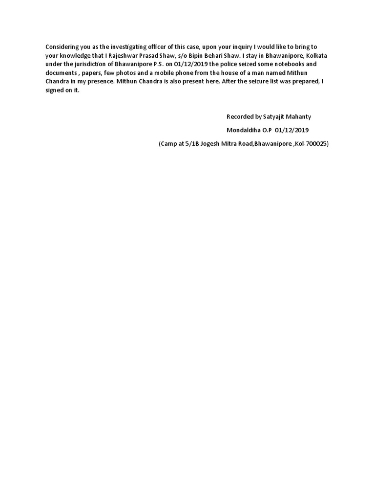 Statement of Rajeswar Prasad Shaw | PDF