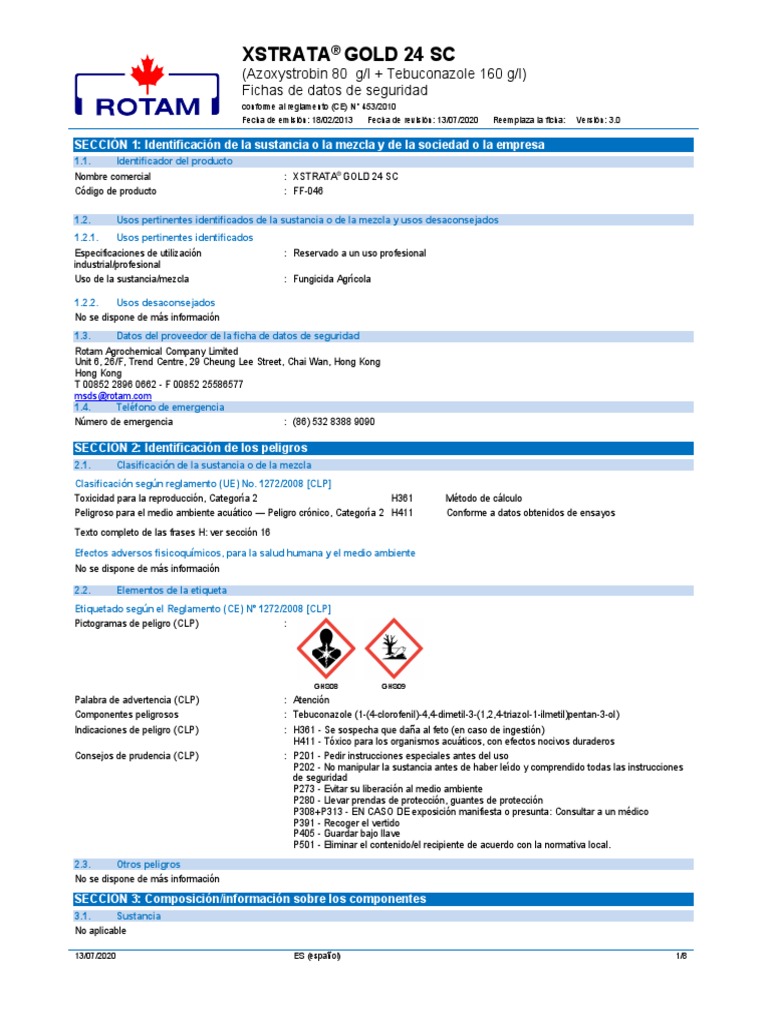 MSDS Xstrata Gold 24 SC | PDF | Primeros auxilios | Agua