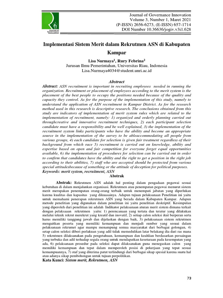 Implementasi Sistem Merit Dalam Rekrutmen ASN Di Kabupaten Kampar | PDF