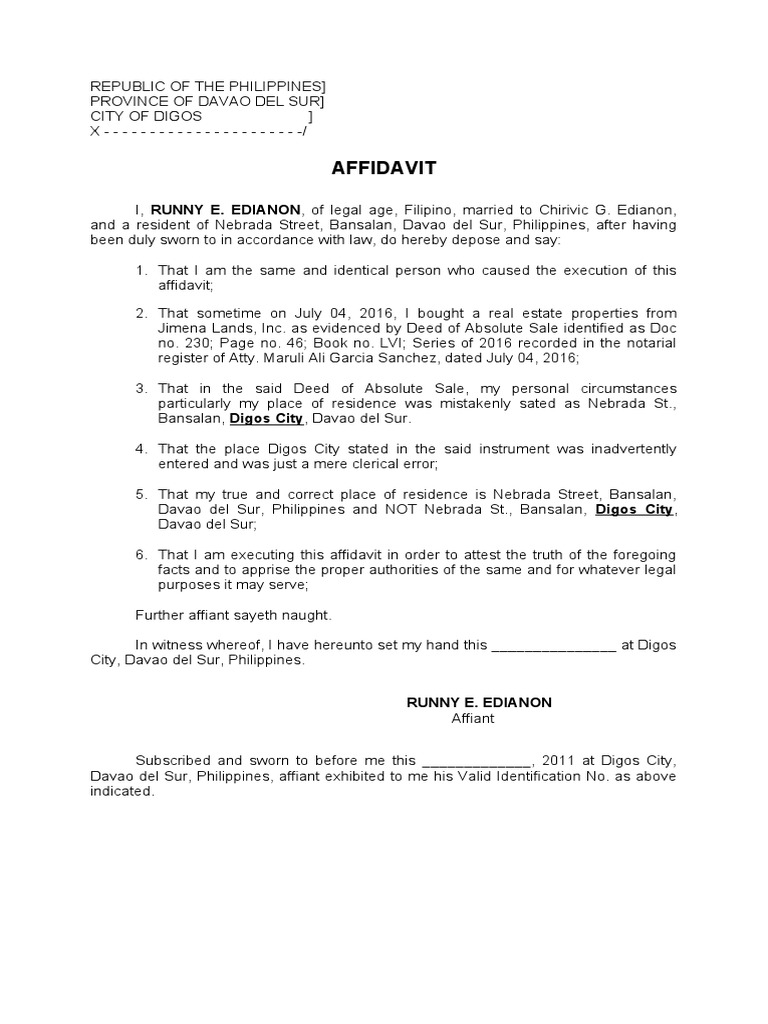 AFfidavit of Correction | PDF