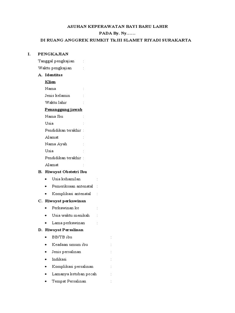 Format Asuhan Keperawatan Bayi Baru Lahir | PDF