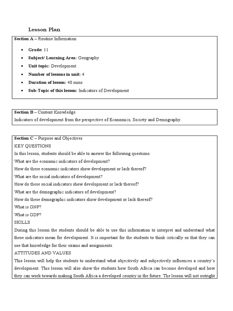 Social Indicators of Development Lesson | PDF | Career & Growth ...