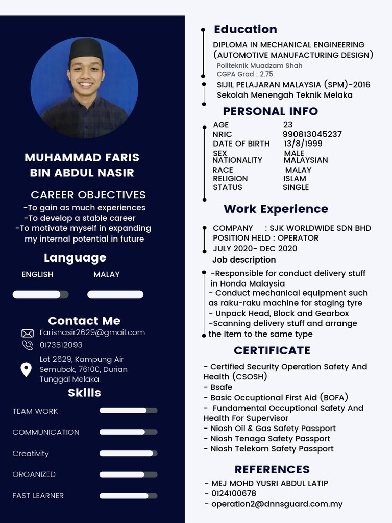 Muhammad Faris Bin Abdul Nasir Career Objectives: Education | PDF