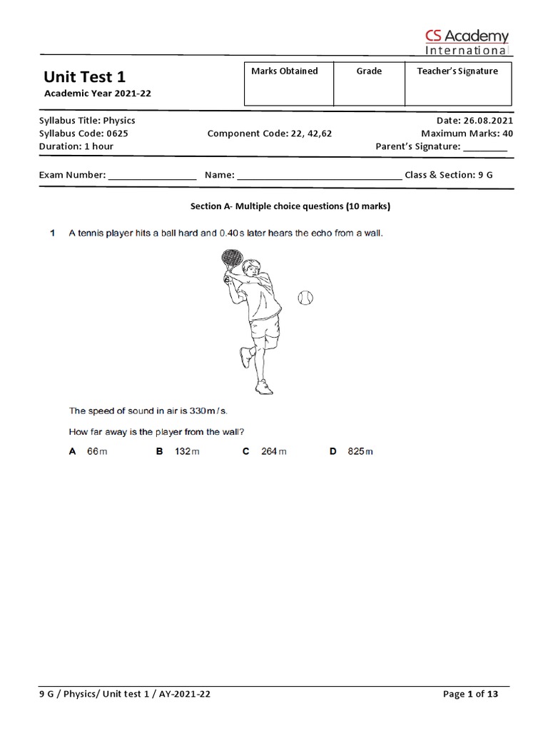 9 G - Phy - Ut1 - QP - 2021-22 | PDF | Technology & Engineering