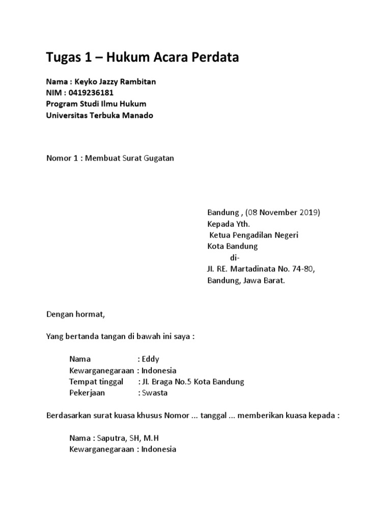 Tugas 1 Hukum Acara Perdata | PDF