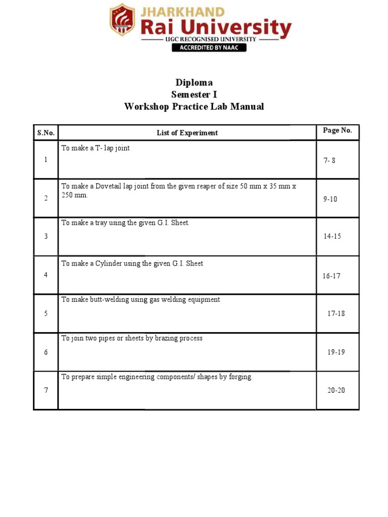 Diploma Workshop Practice Manual | PDF