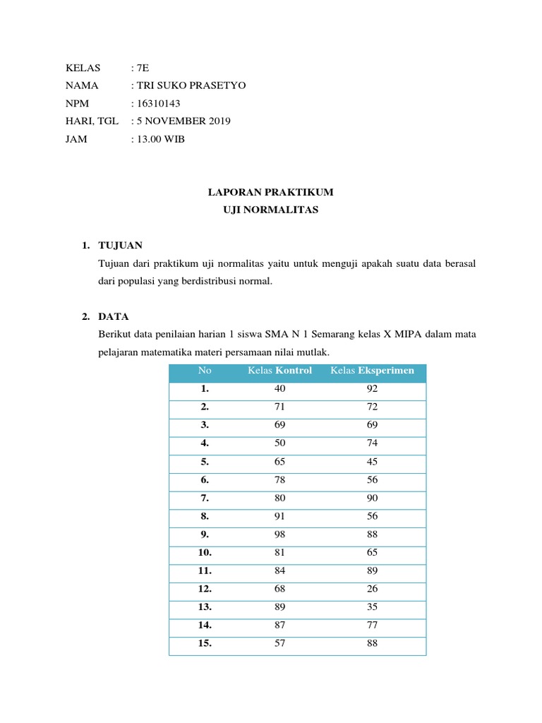 Contoh Uji Normalitas | PDF