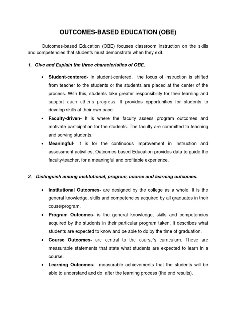 Outcomes-Based Education (OBE) | PDF