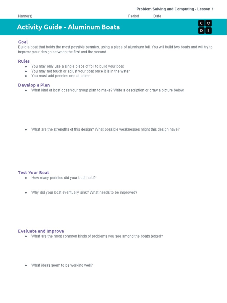 Lesson 1 - Activity Guide - Aluminum Boats | PDF