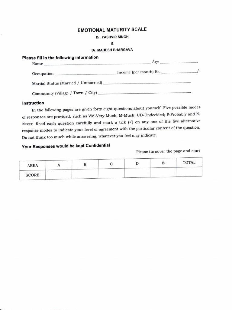 Emotional Maturity Scale | PDF | Cognitive Science | Social Psychology