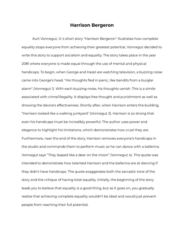 Harrison Bergeron Literary Paragraph | PDF | General Fiction