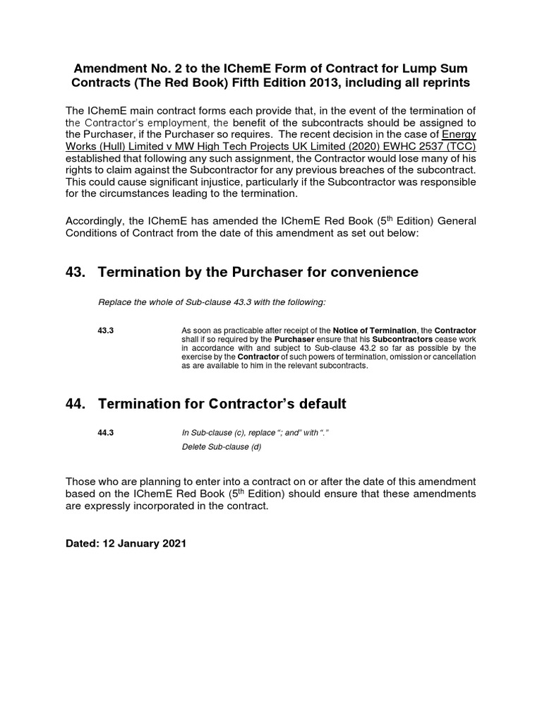 IChemE Red Book Contract Amendments | PDF | Finance & Money Management ...