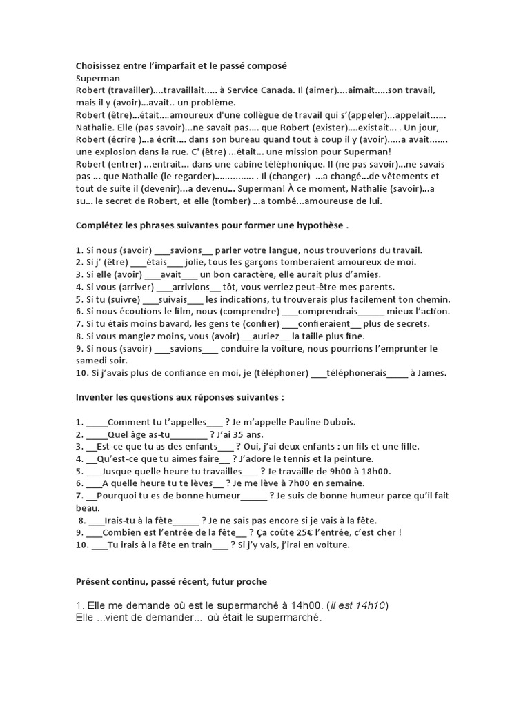 Ficha Passé Composé y Imparfait | PDF